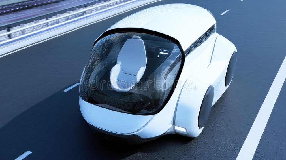 Futuristic White Autonomous Vehicle on Highway Stock Photo - Image of ...