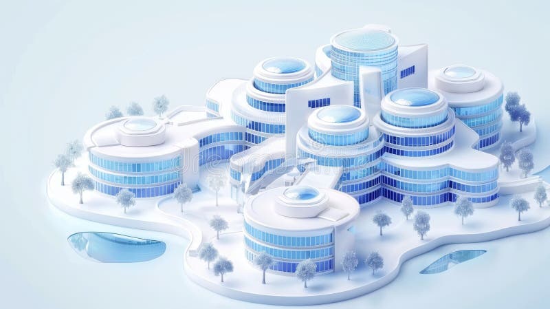 Futuristic White and Blue 3D Architectural Cityscape Model with ...