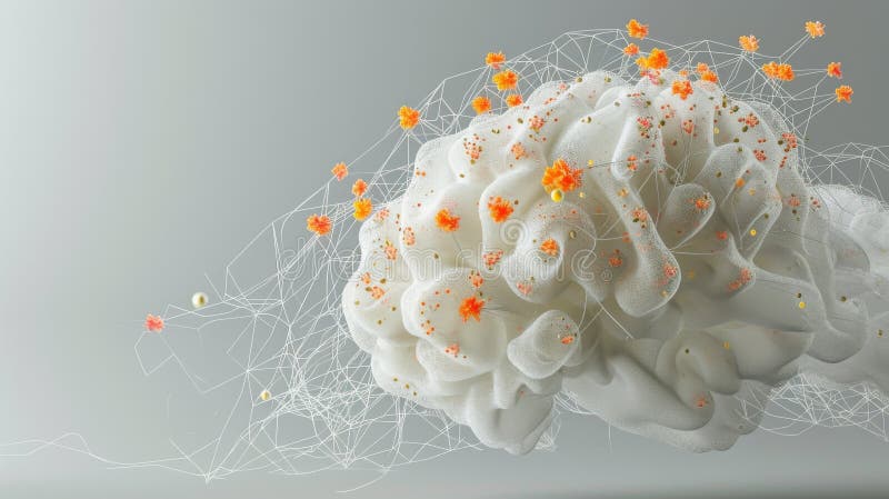 Futuristic White Brain with Neural Connections and Glowing Nodes Stock ...