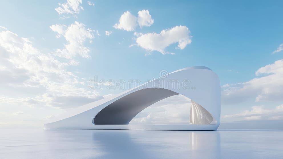 Futuristic White Building Design Set Beneath a Clear Sunny Sky in a ...