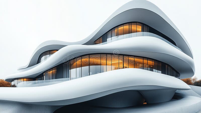 Futuristic White Building with Flowing, Curved Design, Large Windows ...