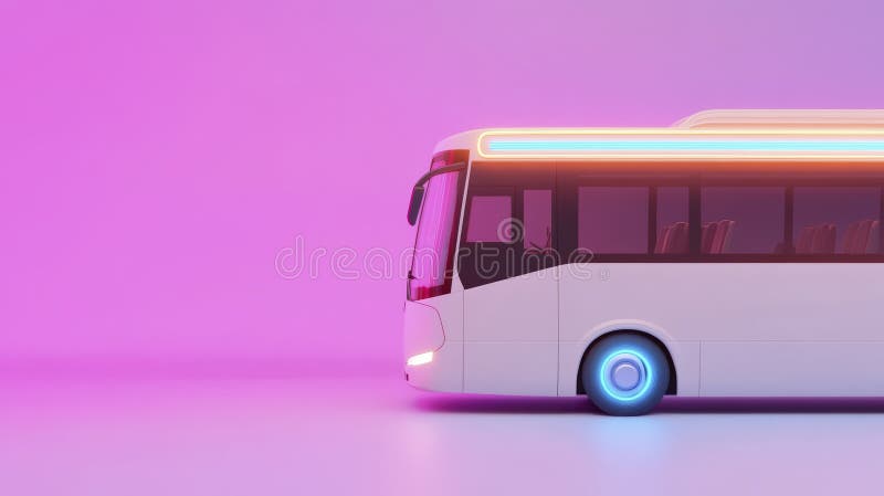Futuristic White Bus with Neon Lights in Pink and Purple Studio Stock ...