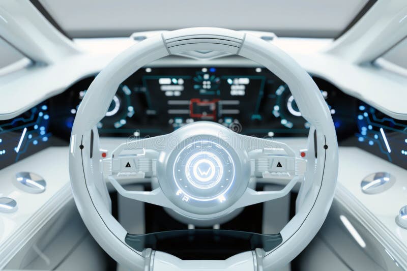 Futuristic White Car Cockpit with Advanced Dashboard Technology Stock ...