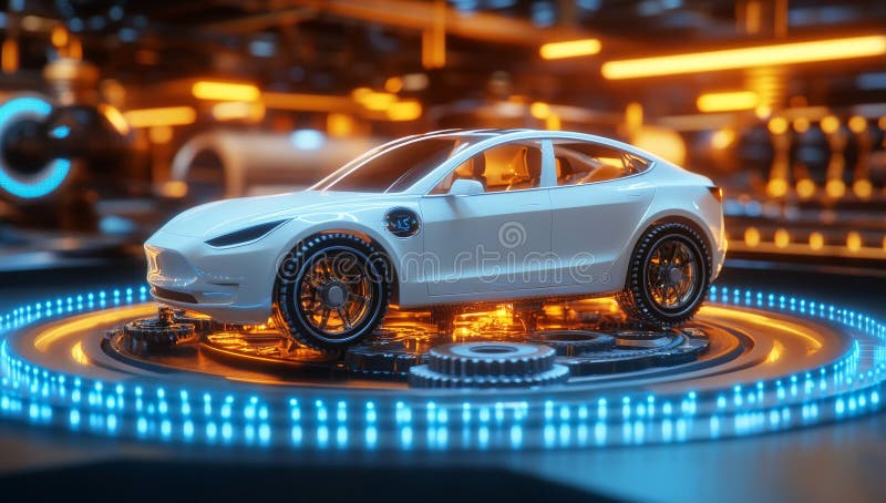 A Futuristic White Car in a Hi-tech Environment (3D Illustration) Stock ...