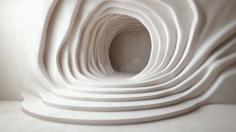 Futuristic White Cave Architecture with Curved Organic Tunnel and Steps ...