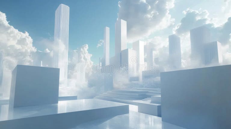 Futuristic White Cityscape in a Dreamlike Setting Stock Illustration ...