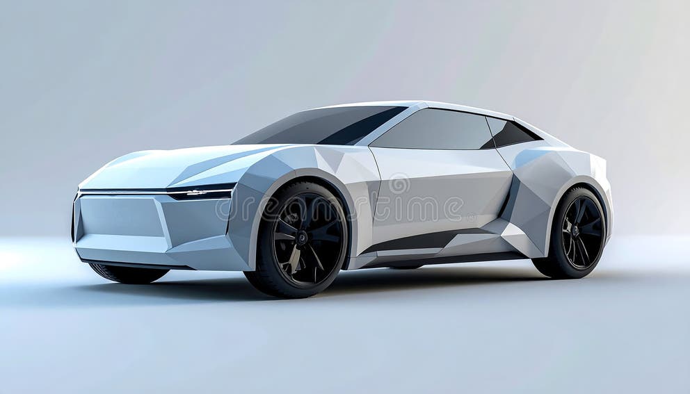 Futuristic White Concept Car with Angular Design and Black Wheels ...