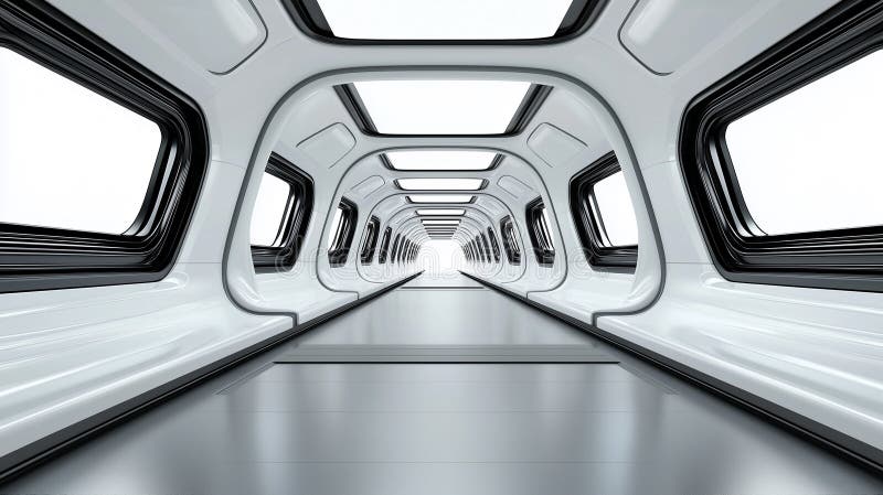 Futuristic White Corridor with Bright Light at the End Stock ...