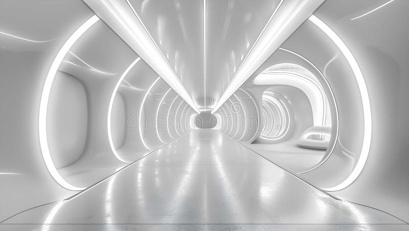 Futuristic White Corridor with LED Lighting Stock Photo - Image of ...