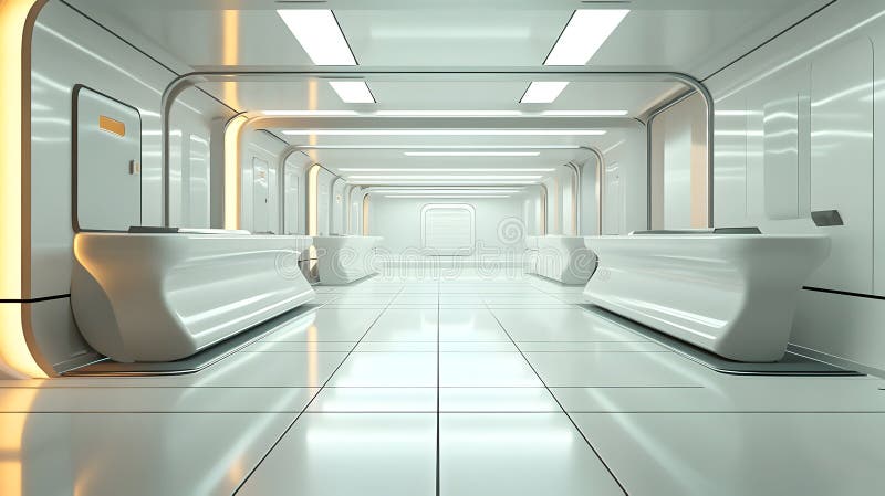 Futuristic White Corridor with Modern Design and Illuminated Panels ...