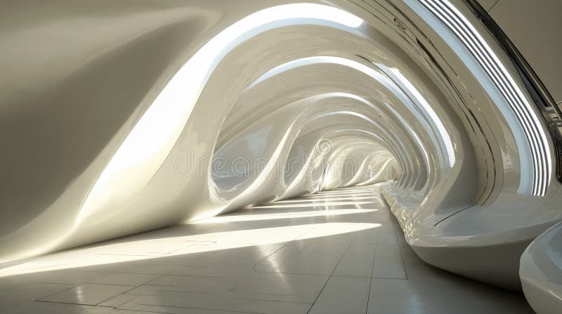 Futuristic White Corridor with Undulating Organic Curves and Dramatic ...