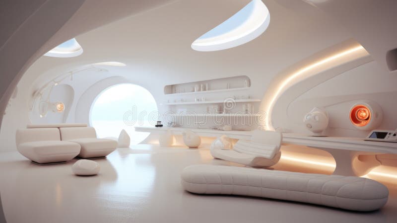 Futuristic White Design Interior Room, Abstract Illustration Stock ...