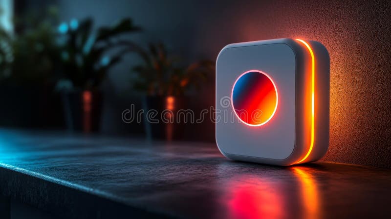 Futuristic White Device with Glowing Orange and Blue Accents Stock ...