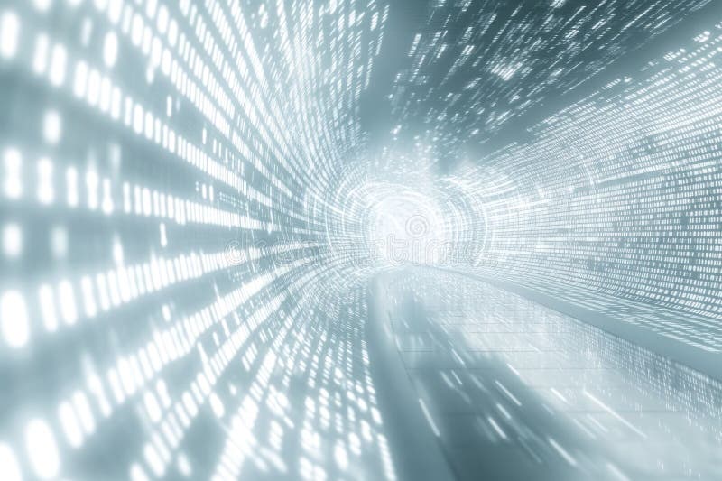Futuristic White Digital Tunnel with Binary Code, Symbolizing Data ...