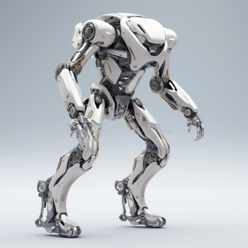 Futuristic White Exoskeleton Robot: 3d Rendering in White Background ...