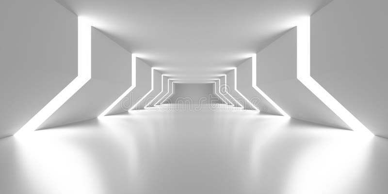 Futuristic White Geometric Tunnel with Angular Light Patterns Stock ...