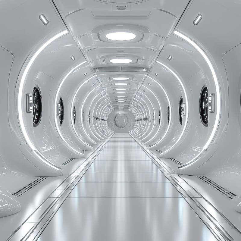 Futuristic White Hallway, Sleek Interior Design Stock Illustration ...