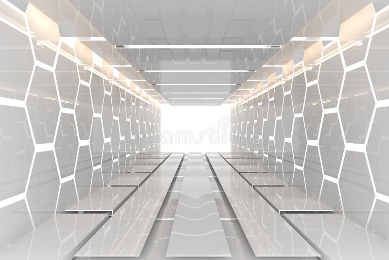 Futuristic White Hexagon Room Stock Illustration - Illustration of ...