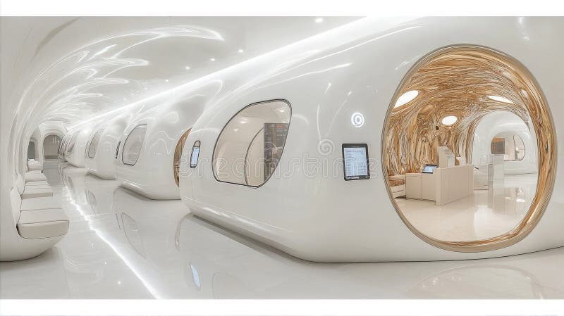 Futuristic White Interior with Modern Pods Stock Image - Image of ...