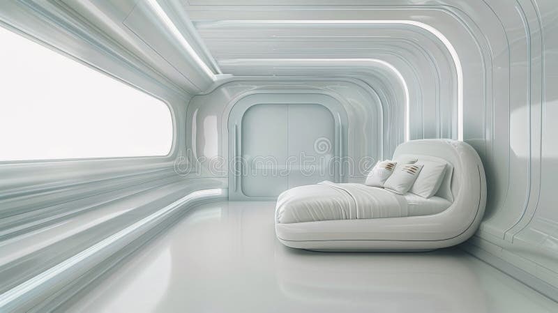 Futuristic White Interior Space with Modern Relaxation Chair Stock ...