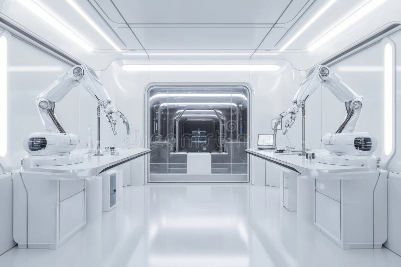 White Robot Arm Assembly Line Digital Display Stock Photos - Free ...