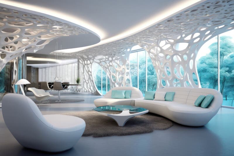 Futuristic White Living Room Interior Design. Generative AI Stock Image ...