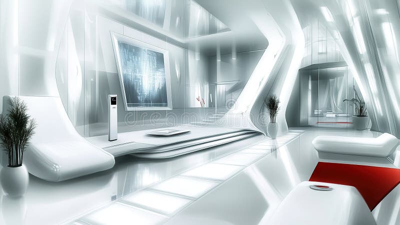 Futuristic White Lounge Interior Design Stock Image - Image of lobby ...