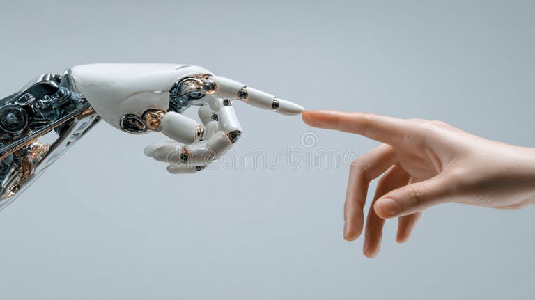 Futuristic White Male Cyborg Pointing Robotic Hand, Technology Concept ...