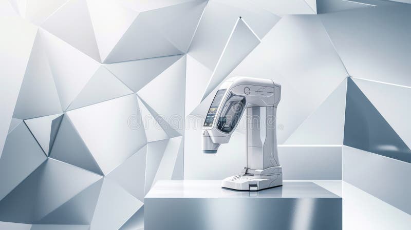Futuristic White Microscope in Geometric Metallic Setting Stock Photo ...