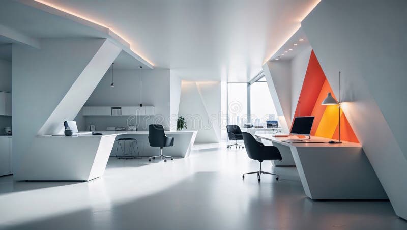 Modern Office Interior Sleek Black Orange Desk Design Stylish Decor ...