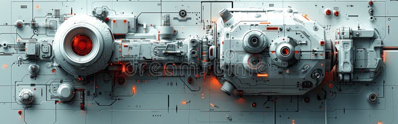 Futuristic White Panel Wall with High-Tech and Red Accents Stock ...