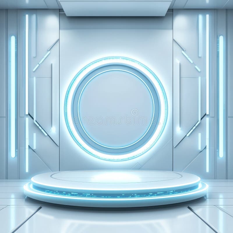 Futuristic White Platform with Neon Circle Light. Stock Illustration ...