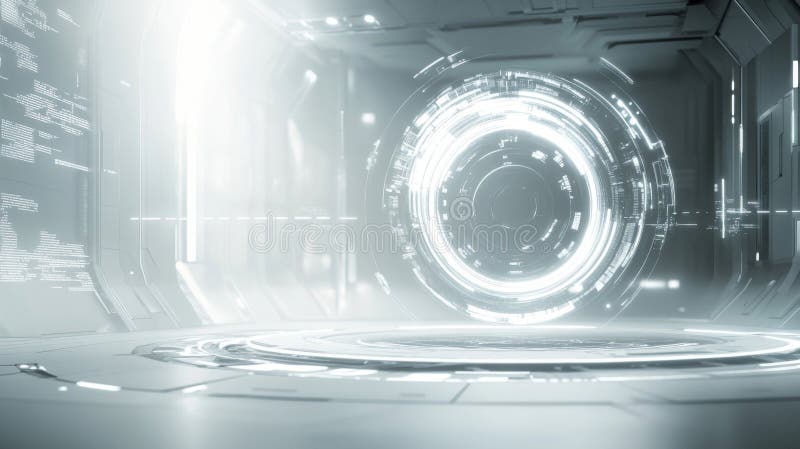 Futuristic White Portal in a Glowing Corridor Stock Illustration ...
