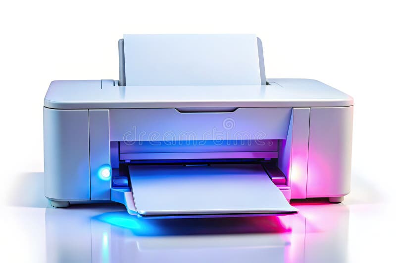 Futuristic White Printer Illuminated by Neon Light a Modern Design ...