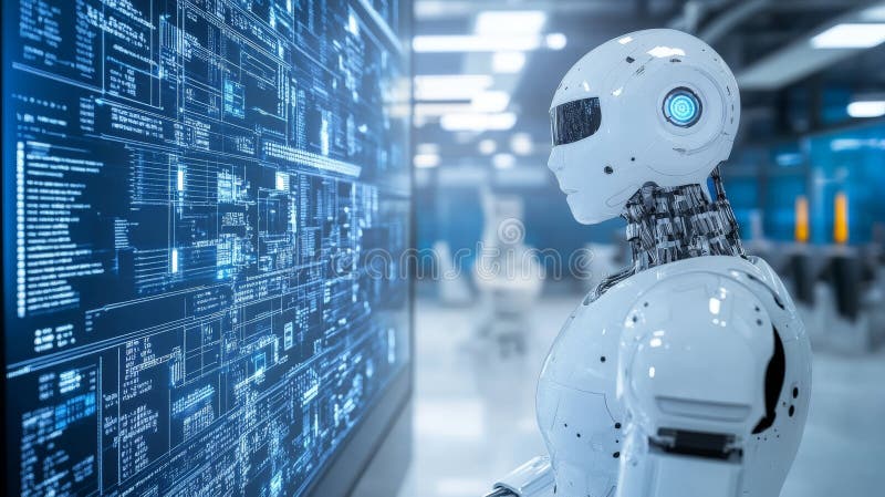 Robot Analyzing Data Computer Screen High Tech Laboratory Stock Photos ...