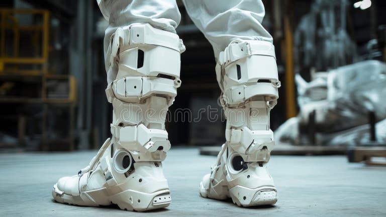 Futuristic White Robot Boots in Industrial Setting Stock Illustration ...