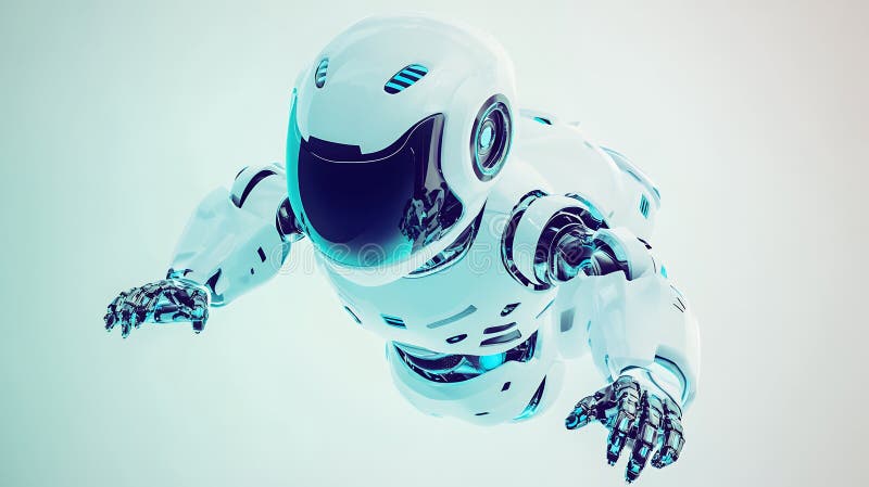Futuristic White Robot Hovering Advanced Technology Artificial ...