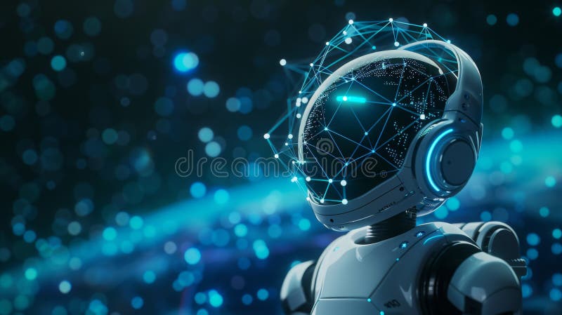 Futuristic White Robot Interacting with Floating Digital Network ... Futuristic White Robot Interacting with Floating Digital Network ...