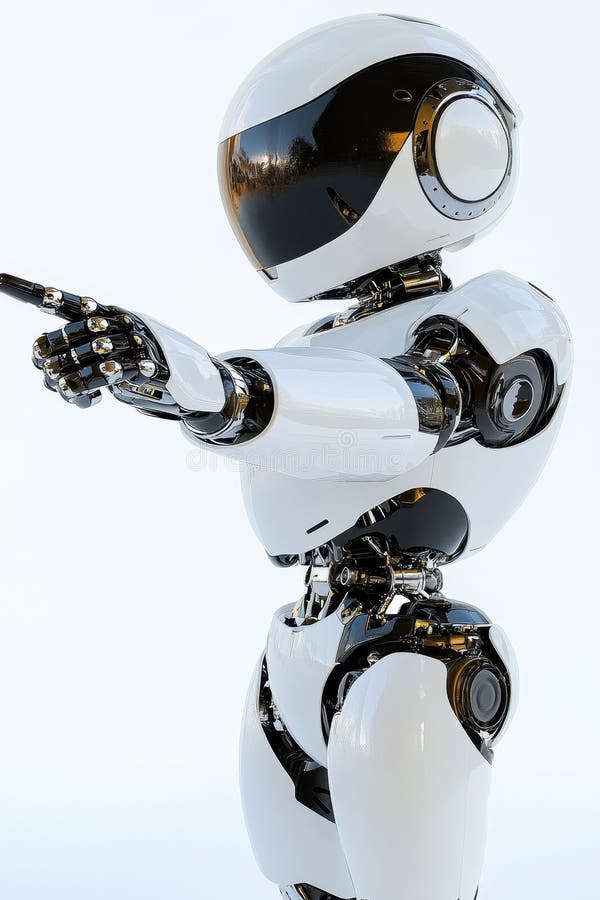 Futuristic White Robot Pointing with Advanced Mechanical Design Stock ...