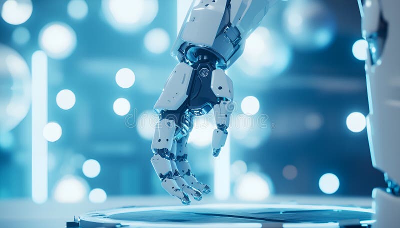 Futuristic White Robotic Arm in Advanced Technology Display. Concept of ...