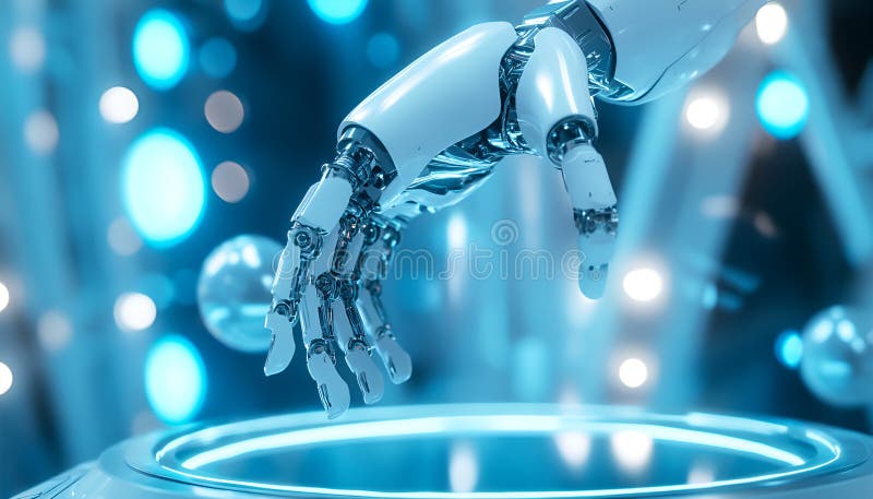 Futuristic White Robotic Arm in Advanced Technology Display. Concept of ...