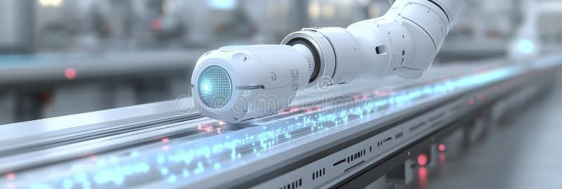 Futuristic White Robotic Arm Operating on Assembly Line Stock ...