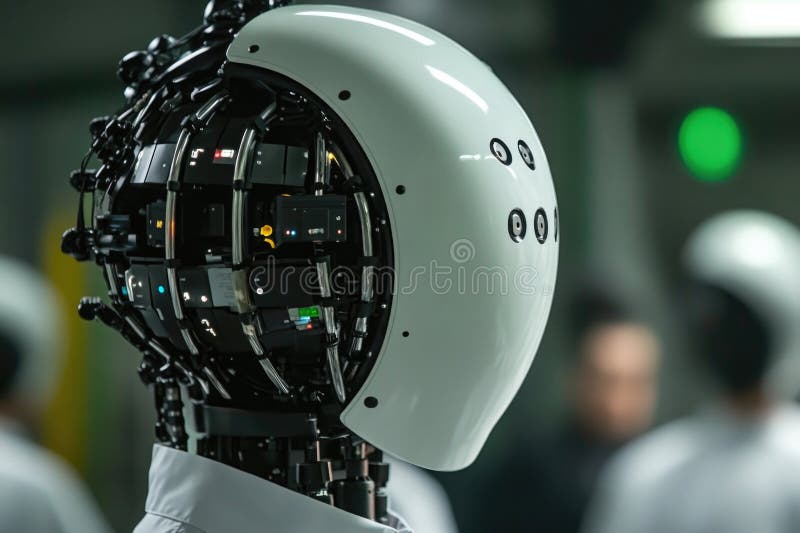Futuristic White Robotic Head with Complex Wiring and Sensors Stock ...