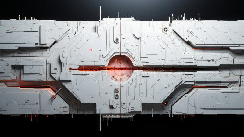 Futuristic White Sci-Fi Panel with Intricate Patterns and Red ...