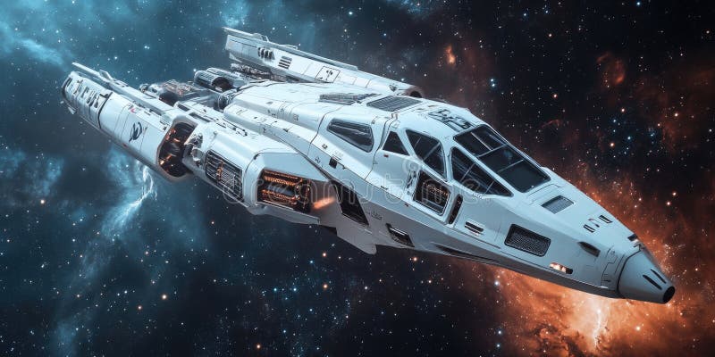 Futuristic White Spacecraft Gliding through Space for Sci-Fi ...