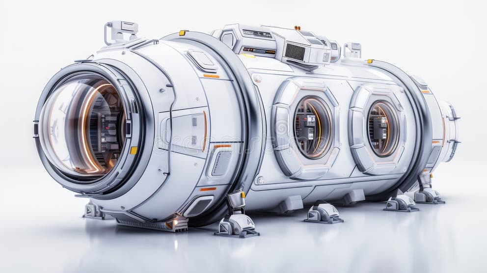 Futuristic White Spacecraft Module with Advanced Technology Features ...
