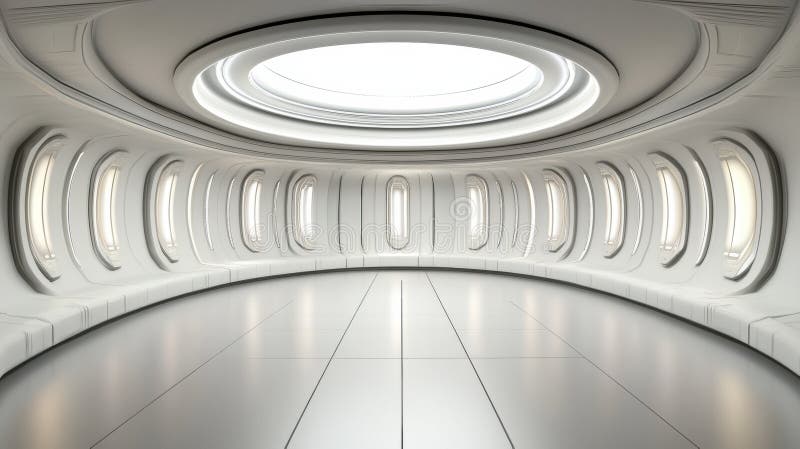 Futuristic White Spaceship Interior with Circular Windows and Skylight ...