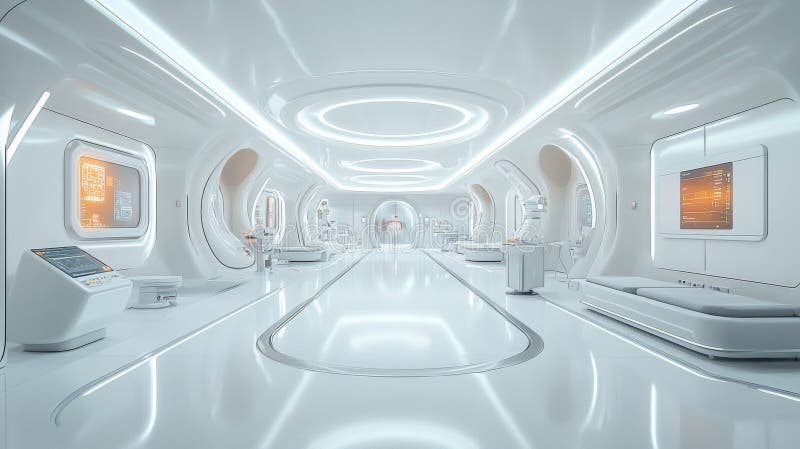 Futuristic White Spaceship Interior Corridor Stock Illustration ...