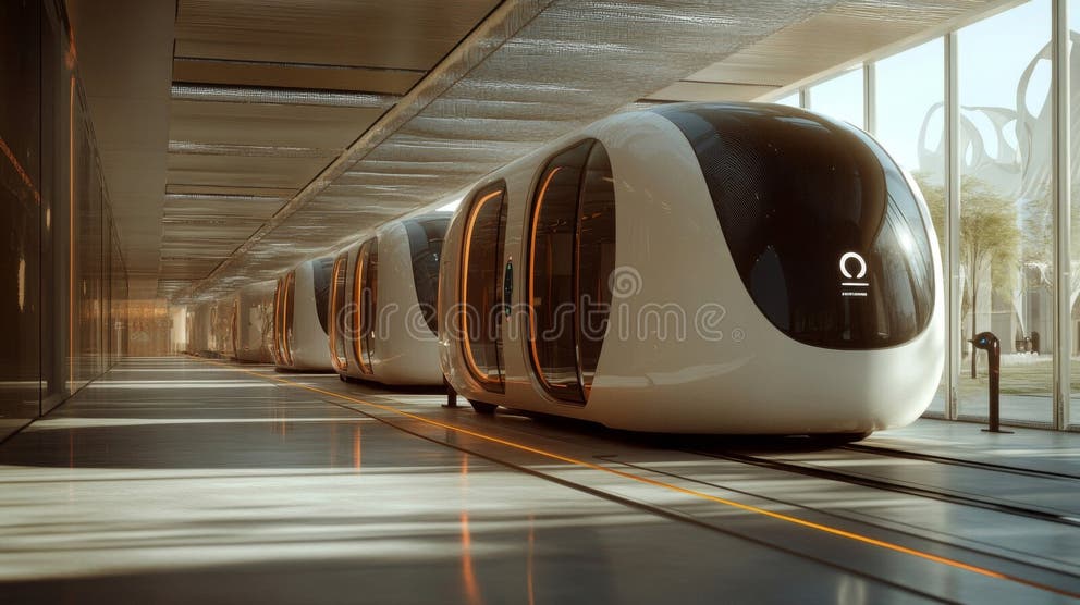 Futuristic White Train Pods at Modern Station Stock Illustration ...