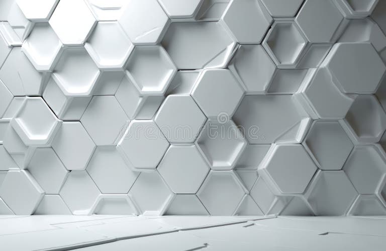 Futuristic White Wall with 3D Hexagons Tile Pattern. Geometric ...